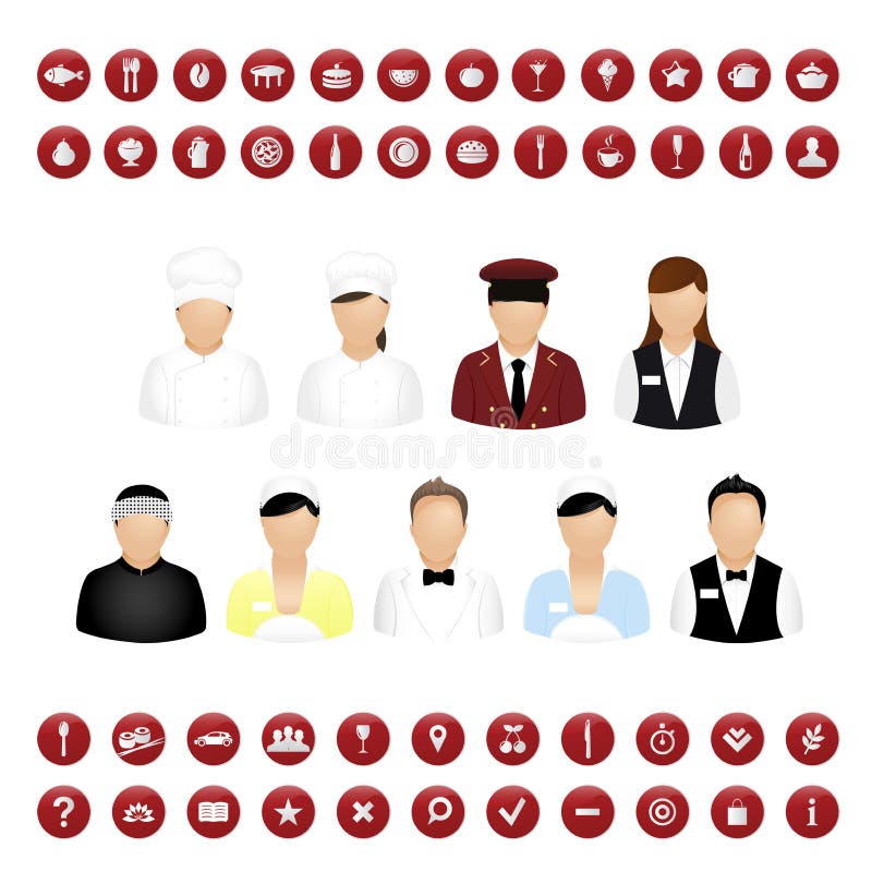 Restaurant People and Map Icons Set. Vector Stock Vector - Illustration ...