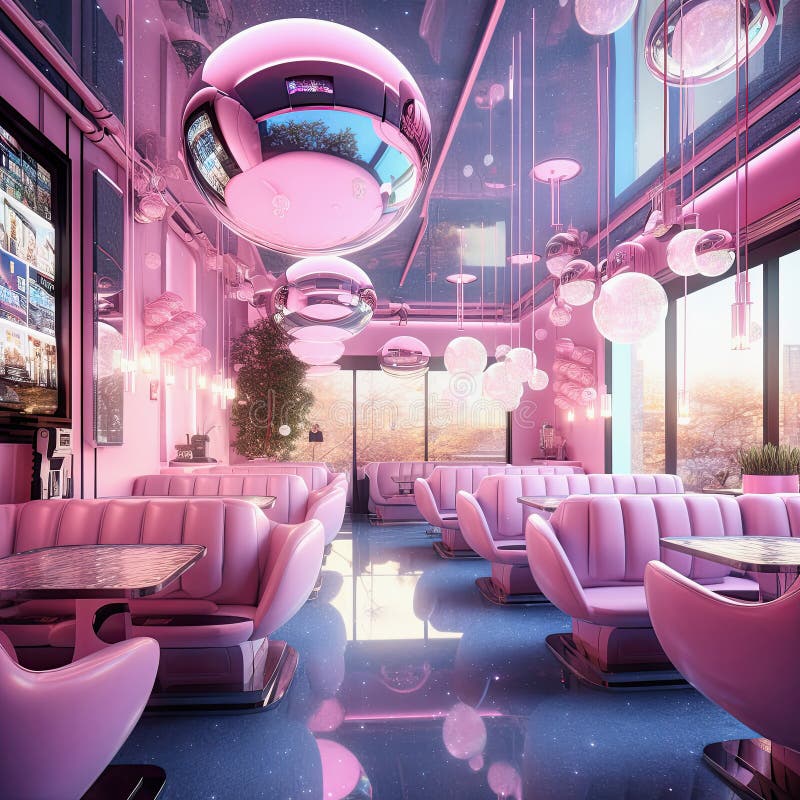 A Restaurant with Pink Seats and Futuristic Interior, Generative Ai ...