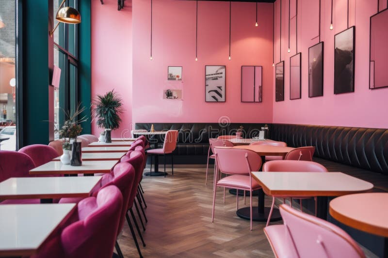A Restaurant with Pink Walls and Pink Chairs. Generative AI Image ...