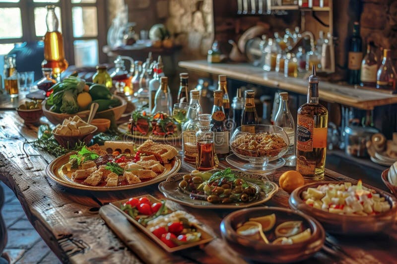 Restaurant, Pizzeria or Pizzeria Interior with Food and Drinks. Stock ...