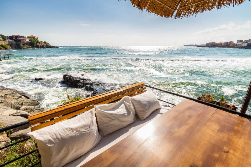 Restaurant Place at the Seashore Stock Photo - Image of blue, view ...