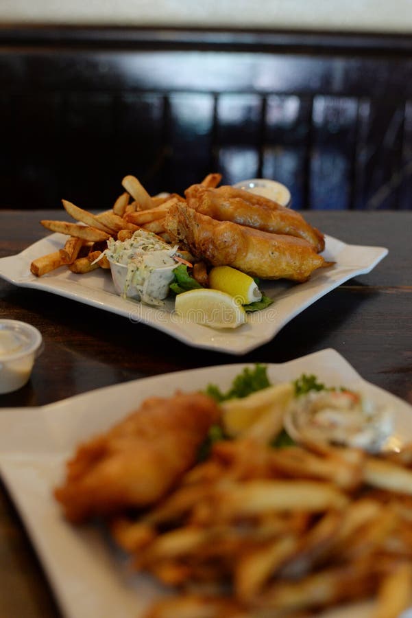 Restaurant Plated Dish, Fish and Chips Meal Stock Photo - Image of ...