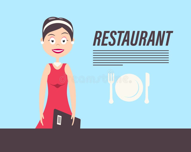 Restaurant Receptionist Cartoon with Plate and Silverware Icon Stock ...
