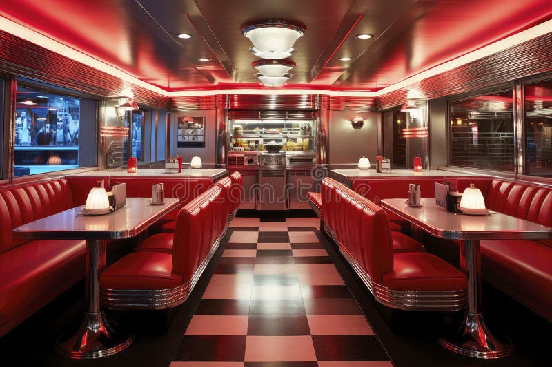 Restaurant with Red Booths and Checkered Flooring - Cozy, Retro Dining ...