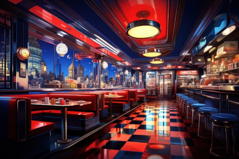 A Restaurant with a Red and White Checkered Floor and a View of the ...