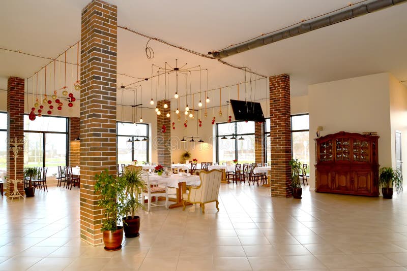 Restaurant Room with Wooden Sideboard Stock Photo - Image of hall ...