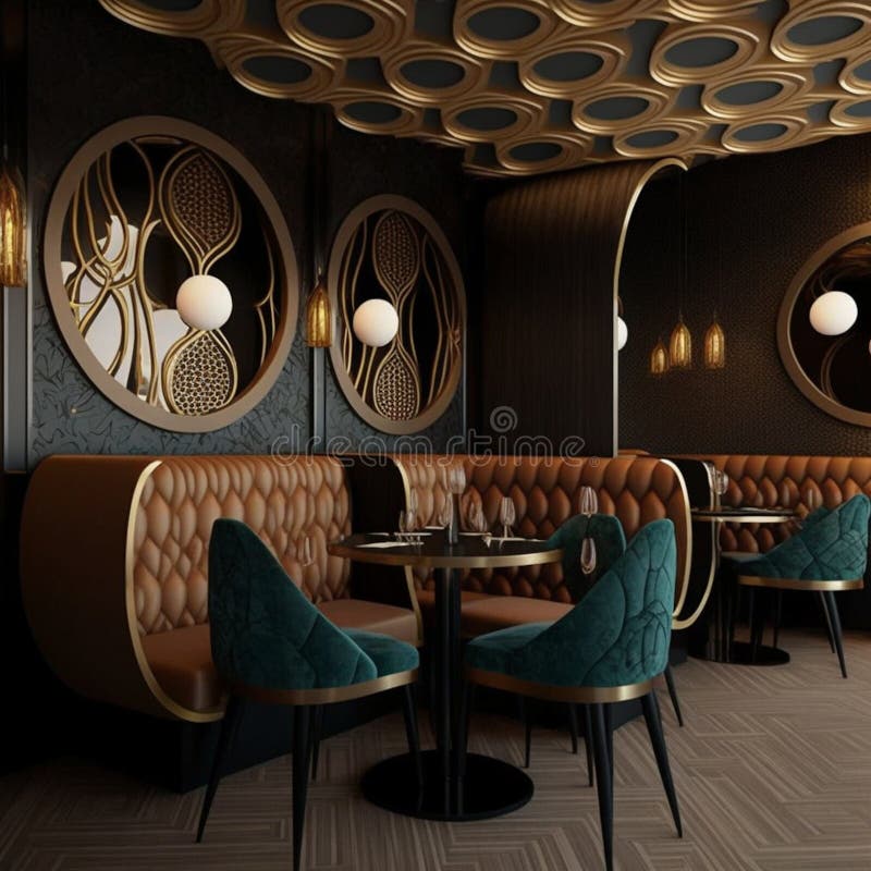 A Restaurant with a Round Table and Chairs and a Round Table with a ...