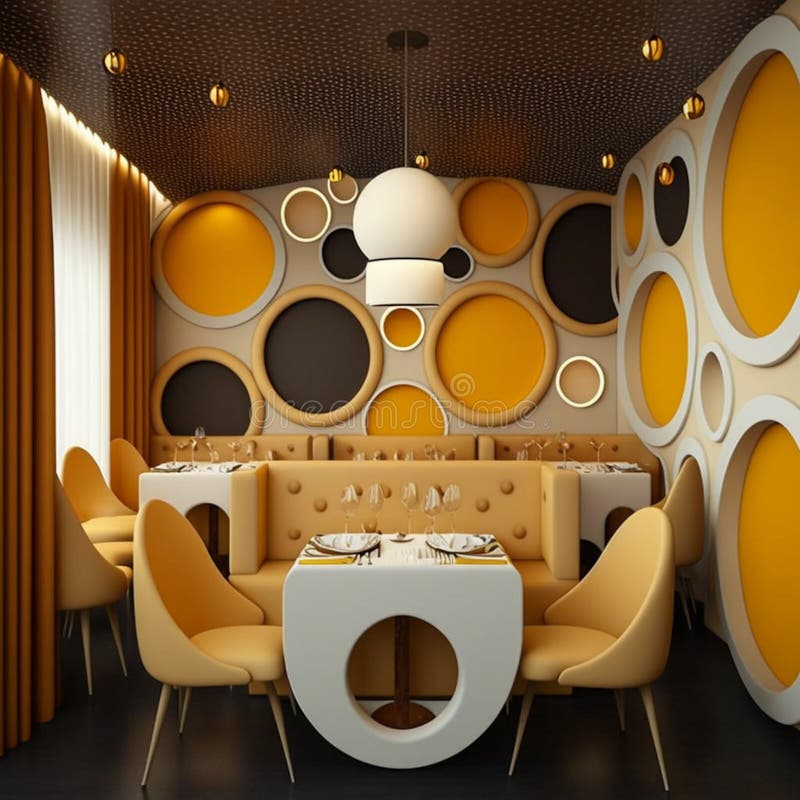 A Restaurant with a Round White Table and Chairs Stock Illustration ...