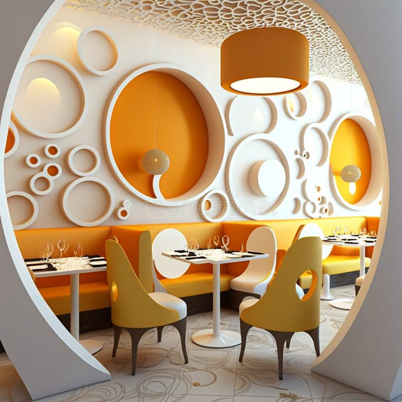 A Restaurant with a Round White Table and Chairs Stock Illustration ...