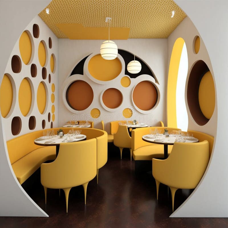 A Restaurant with a Round White Table and Chairs Stock Illustration ...