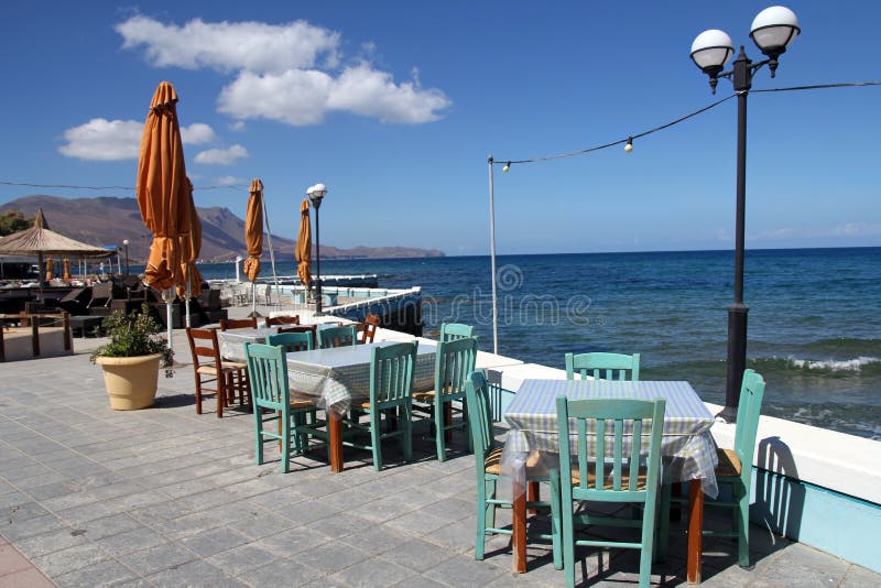 Restaurant on the Sea Shore in Crete, Greece Stock Image - Image of ...