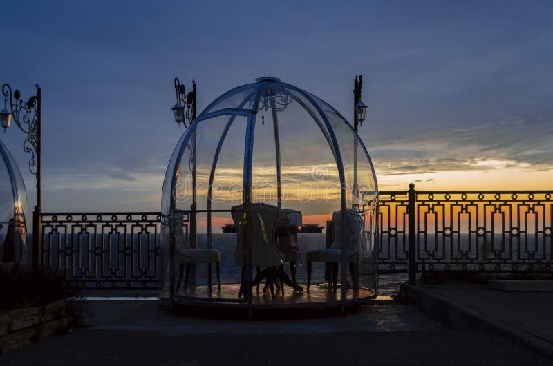 Restaurant with Sea View. Table for Two Under a Glass Dome with a View ...