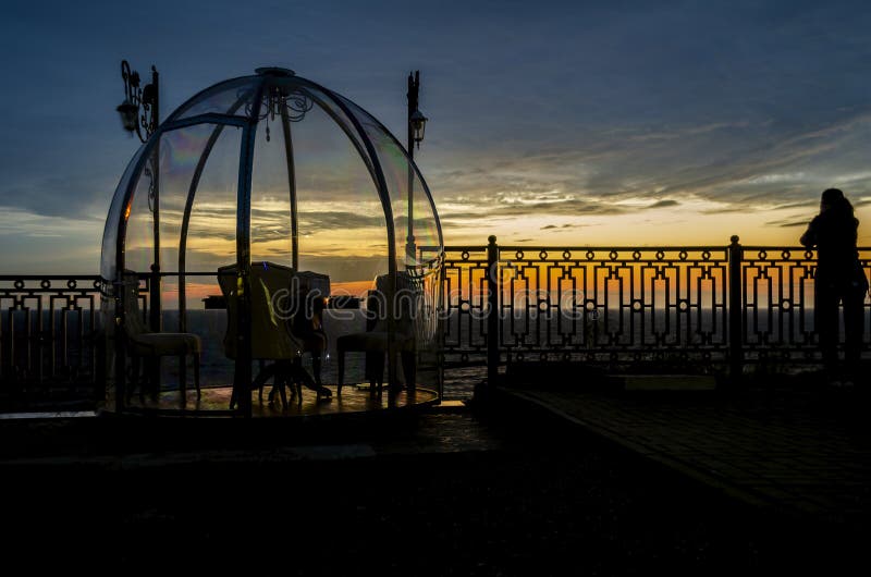 Restaurant with Sea View. Table for Two Under a Glass Dome with a View ...