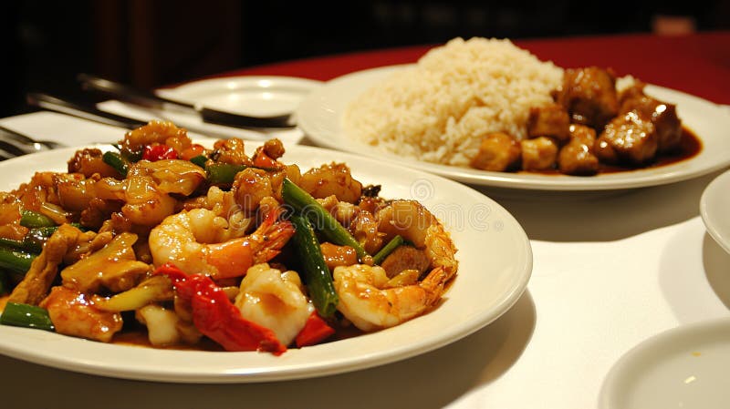Restaurant Seafood Stir Fry Rice Dinner Table Setting Stock Photos ...