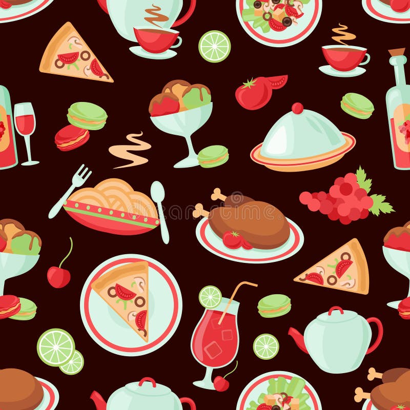 Seamless Restaurant Menu Pattern Background Stock Vector - Illustration ...