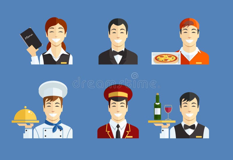 Hotel and Restaurant Staff Icons Stock Vector - Illustration of ...