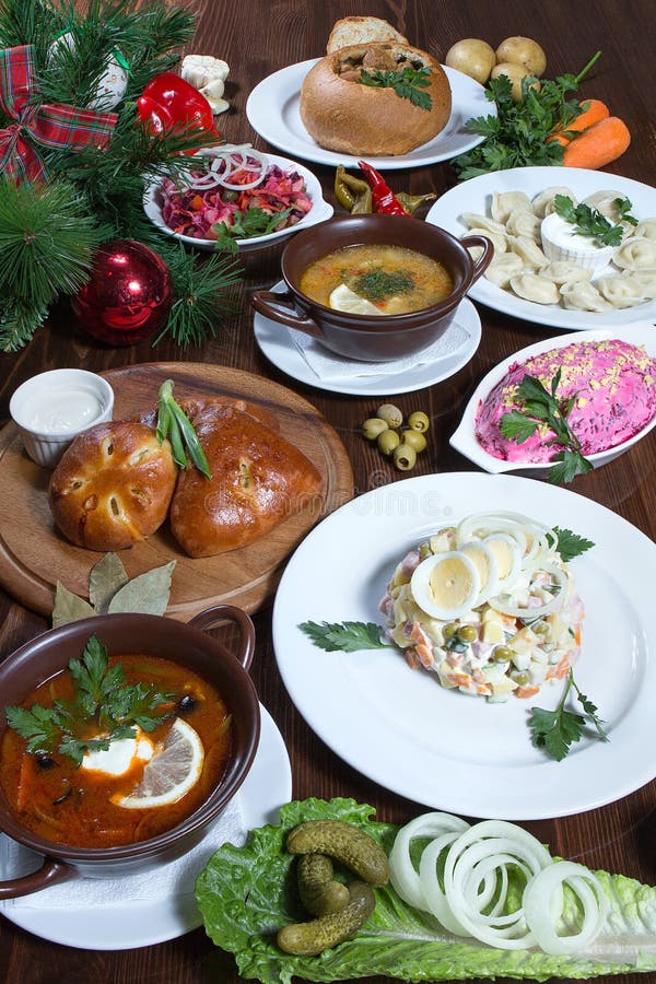 Restaurant Serving Concept.Traditional New Year Table Menu in Russian ...