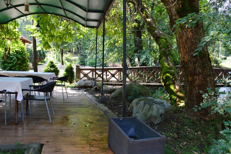 Restaurant in the shade stock photo. Image of nature - 157037916