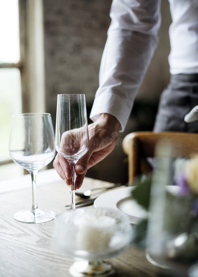 Restaurant Staff Setting Table in Restaurant for Reception Stock Image ...
