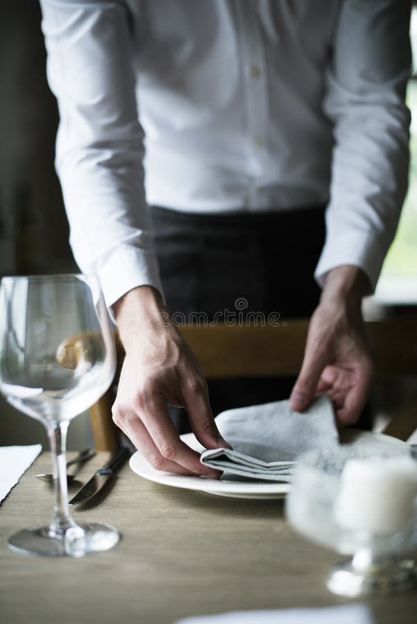 Restaurant Staff Setting Table in Restaurant for Reception Stock Image ...