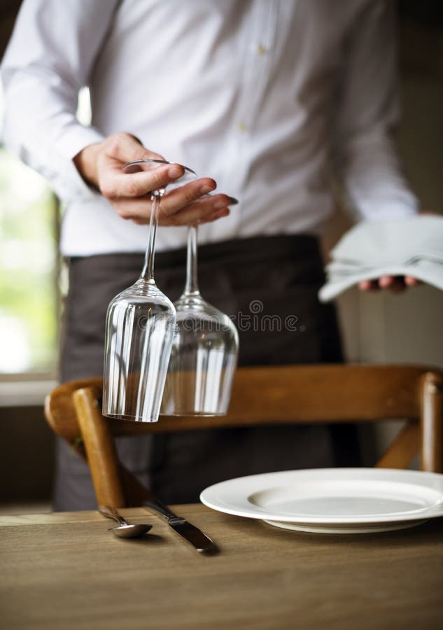 Restaurant Staff Setting Table in Restaurant for Reception Stock Image ...