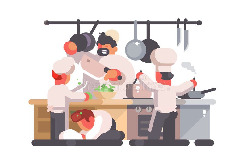 Restaurant Staff Working in Kitchen Stock Vector - Illustration of ...