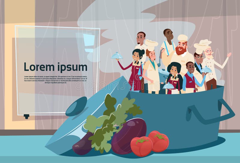 Restaurant Stuff Cook and Waiters in Saucepan Service Mix Race Group ...