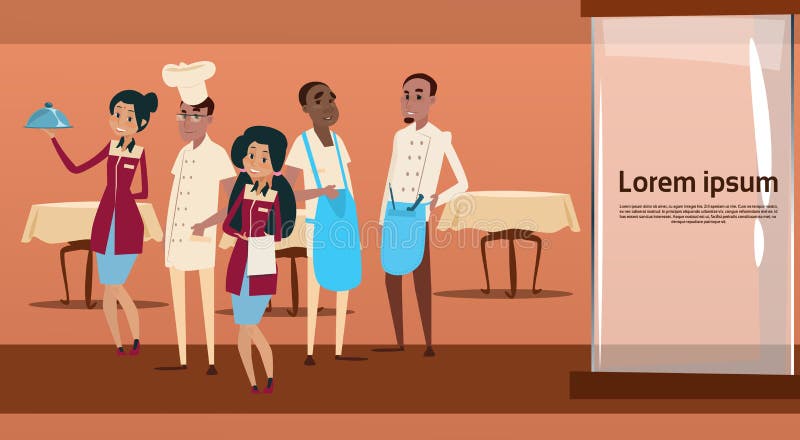 Restaurant Stuff Cook and Waiters in Saucepan Service Mix Race Group ...