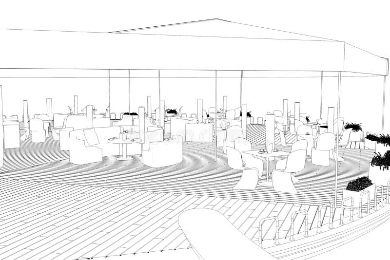 Restaurant, Summer Terrace, 3D Illustration Stock Illustration ...