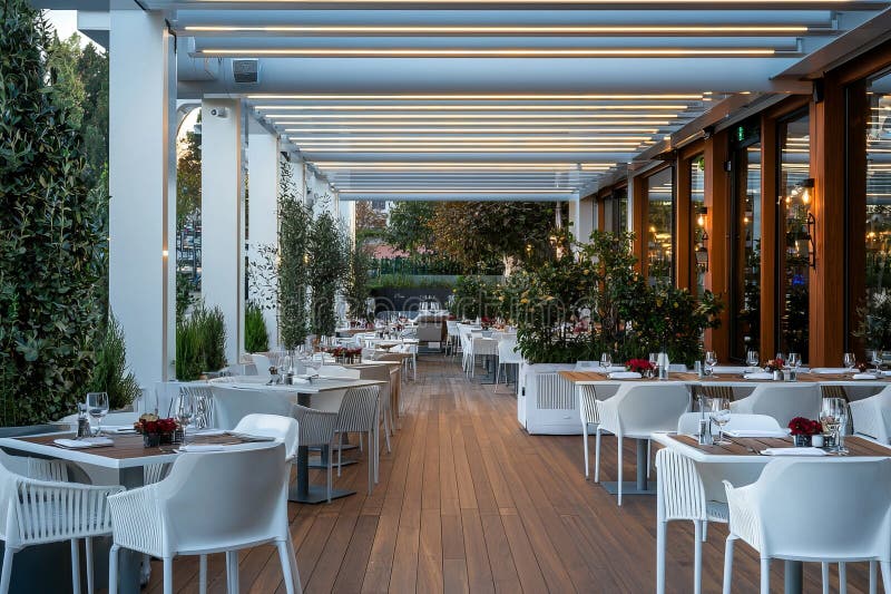 Restaurant Summer Terrace with Moving Roof Interior Stock Photo - Image ...