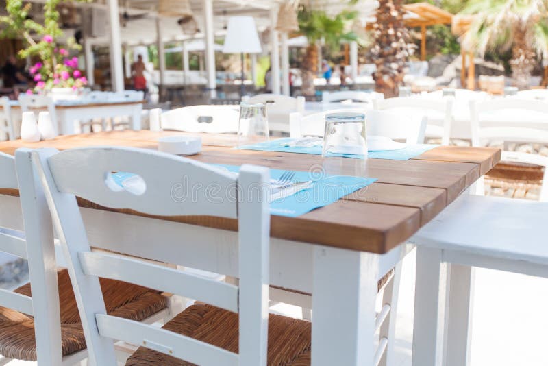 Restaurant Table on the Beach Lounge Stock Photo - Image of ready ...