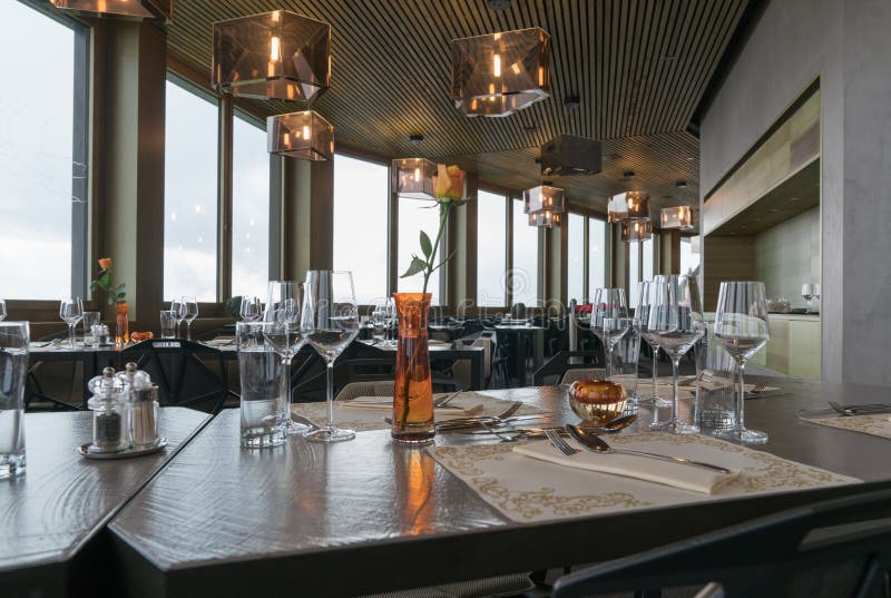 Restaurant Table with Elegant Place Settings Editorial Stock Photo ...