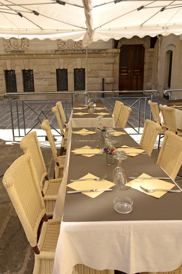 Restaurant table in France stock photo. Image of fork - 31693288