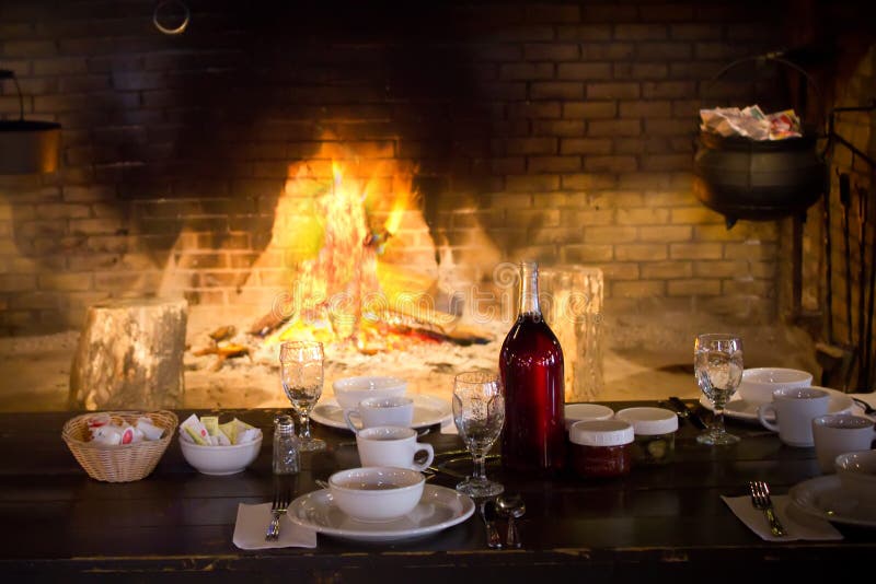 Restaurant Table in Front Fire. Editorial Stock Image - Image of trunk ...