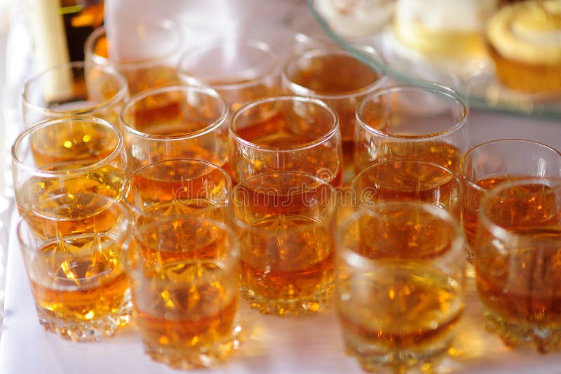 Restaurant Table with Glasses and Alcohol Inside Stock Image - Image of ...