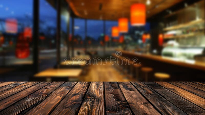 Restaurant Table at Night with Blurred Background for Display Stock ...