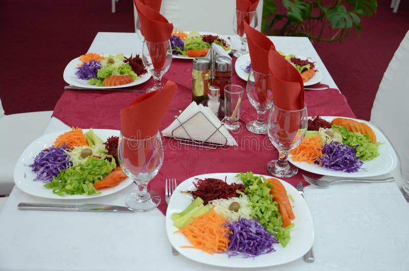 Restaurant table stock photo. Image of dining, salad - 48355878