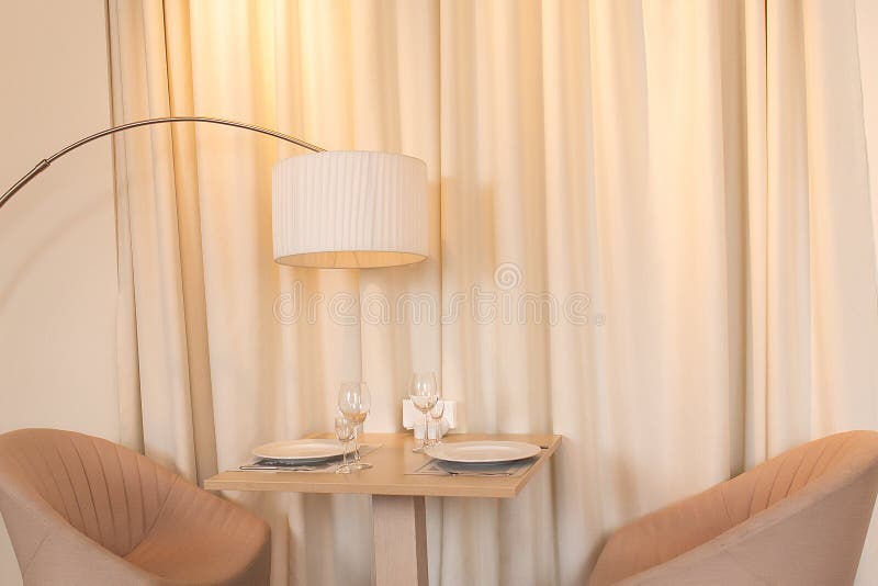 Restaurant Table Served for Two Stock Photo - Image of building, design ...