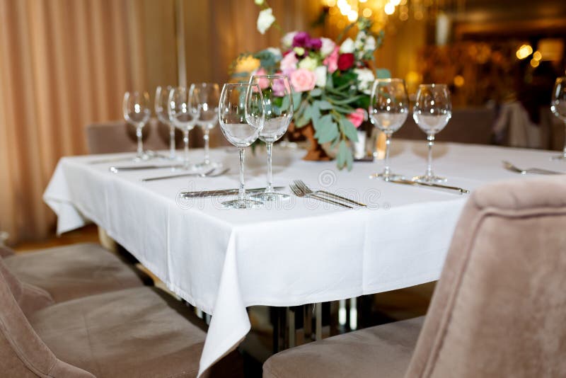 Restaurant Table Set with Clean Dishes Stock Image - Image of eating ...