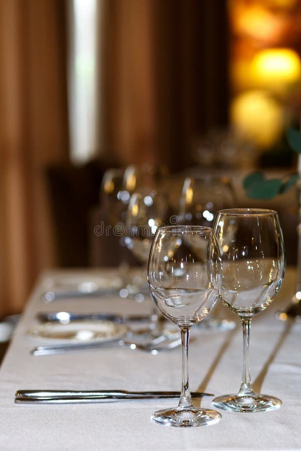 Restaurant Table Set with Clean Dishes Stock Photo - Image of ...