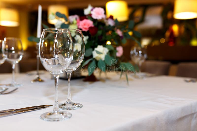 Restaurant Table Set with Clean Dishes Stock Image - Image of ...