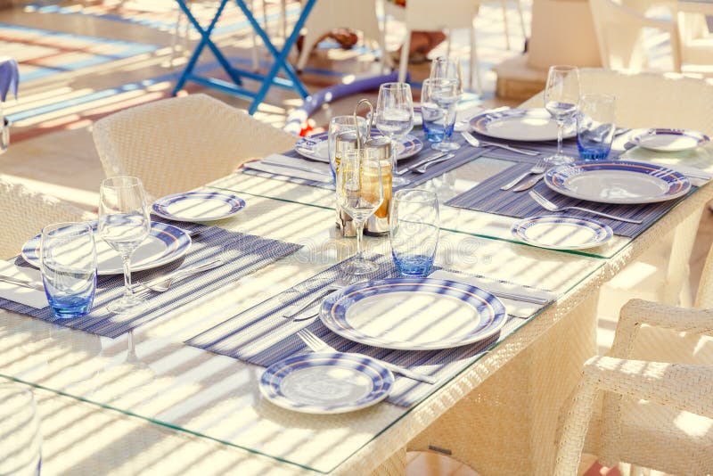Restaurant Table Setting, with Bright Colors and Mediterranean-style ...