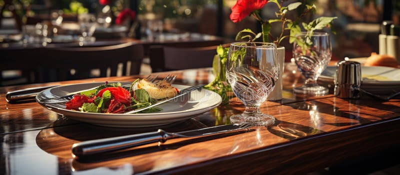 Restaurant Table Setting with Glass of Tea and Cutlery Stock ...