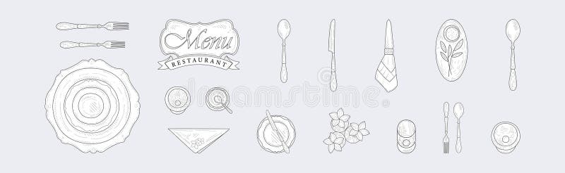 Restaurant Table Setting and Plating Items Vector Set Stock Vector ...