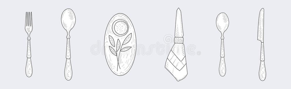 Restaurant Table Setting and Plating Items Vector Set Stock Vector ...