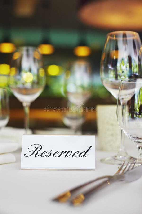 Restaurant Table Setting with Reserved Sign Stock Image - Image of ...