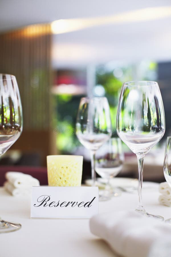 Restaurant Table Setting with Reserved Sign Stock Image - Image of ...