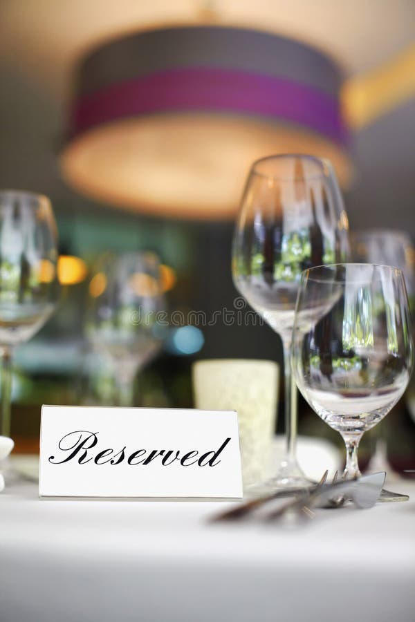 Restaurant Table Setting with Reserved Sign Stock Image - Image of ...