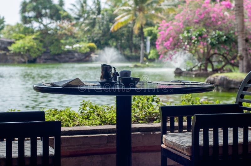 Restaurant Table with a View of the Lagoon Stock Image - Image of cafe ...