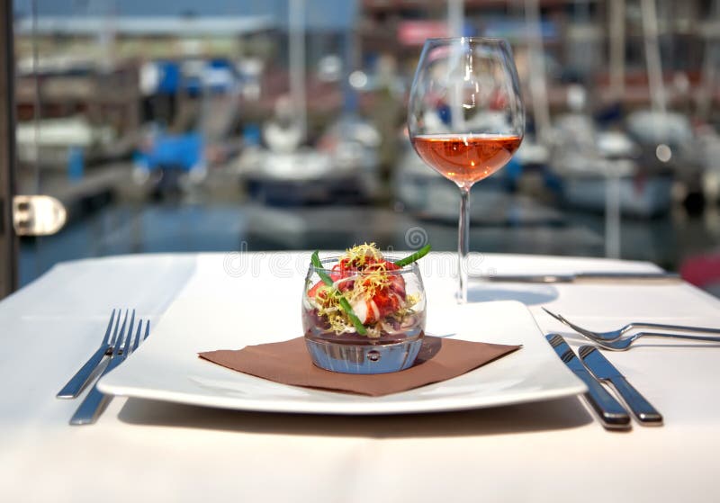 Restaurant table by water stock image. Image of sunny - 19342027